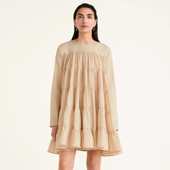 Merlette | Dresses | Merlette Soliman Mini Dress Beige Tiered Trapeze ...